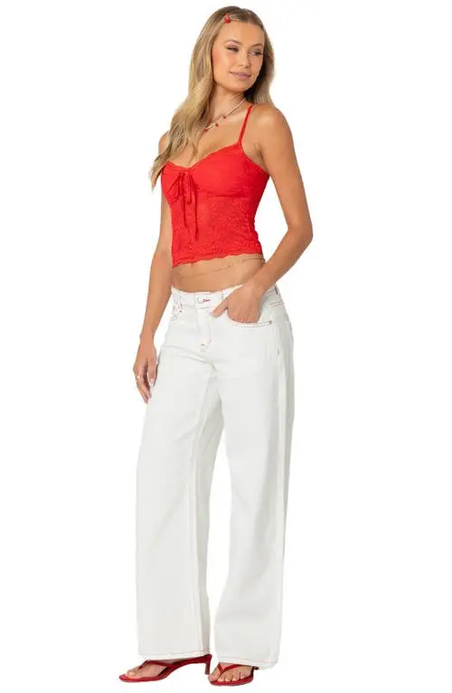 EDIKTED Strawberry Embroidered Straight Leg Jeans