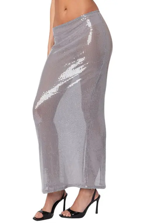 EDIKTED Sequin Embellished Sheer Maxi Skirt - Gray