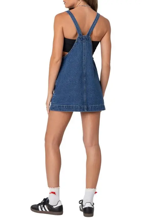 EDIKTED Denim Overall Mini Dress - Blue-washed