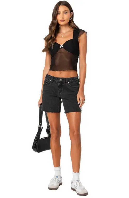EDIKTED Sheer Mesh Crop Top With Bow Detail