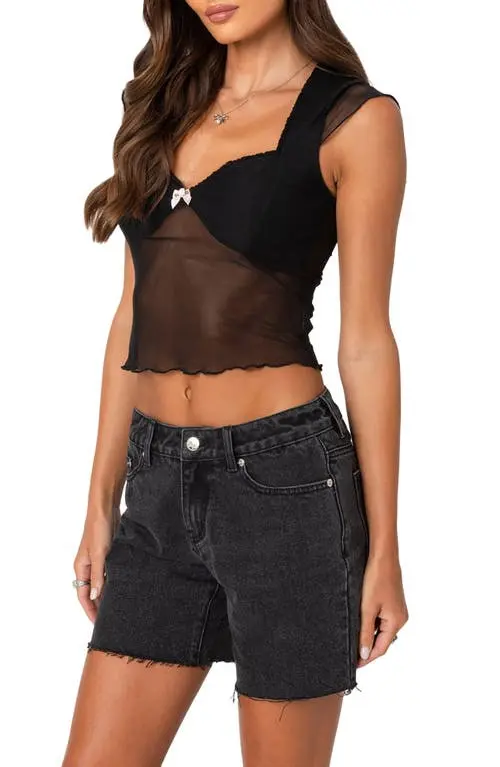 EDIKTED Sheer Mesh Crop Top With Bow Detail