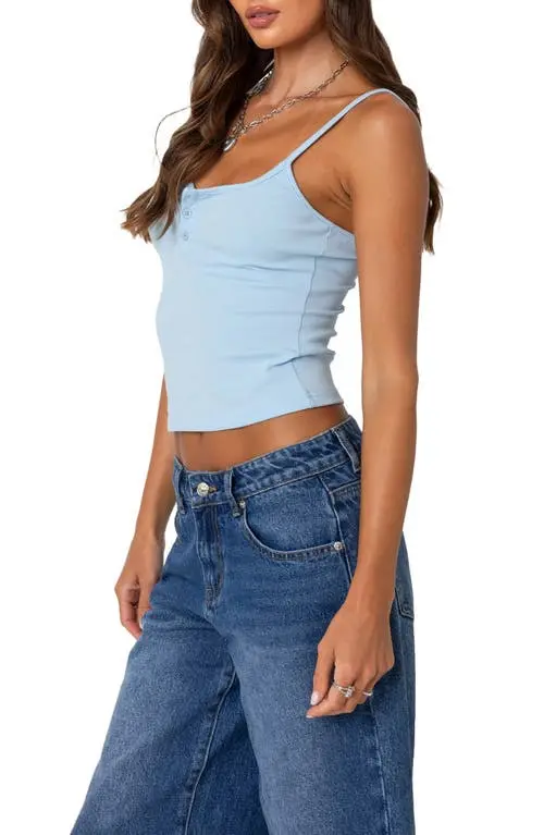 EDIKTED Ribbed Henley Camisole - Light-blue