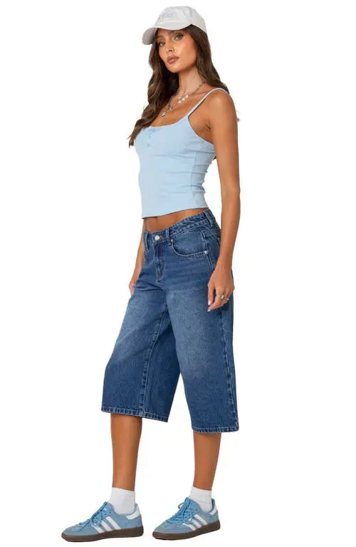 EDIKTED Ribbed Henley Camisole - Light-blue