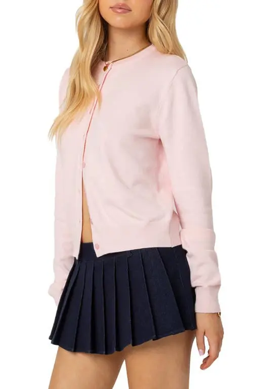 EDIKTED Crewneck Button Cardigan - Light-pink