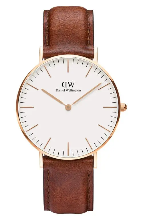 DANIEL WELLINGTON Classic St. Mawes Leather Strap Watch - Rose Gold/eggshell