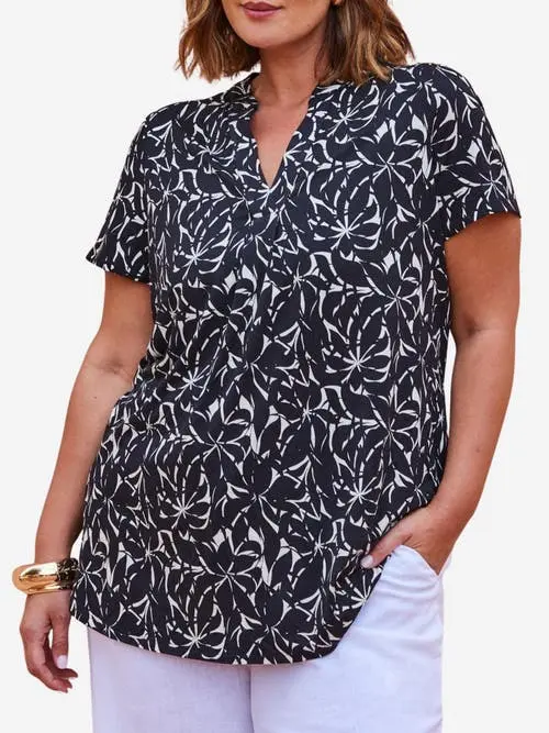 LIVE UNLIMITED Printed Nehru Collar Top