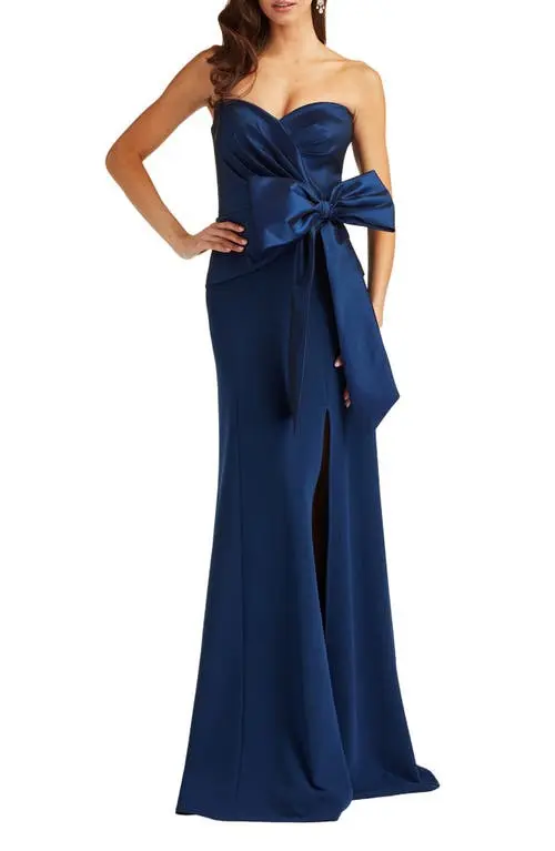 Tadashi Shoji Strapless Stretch Crepe Gown - Navy