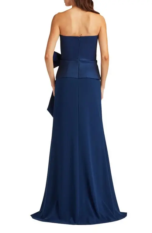 Tadashi Shoji Strapless Stretch Crepe Gown - Navy