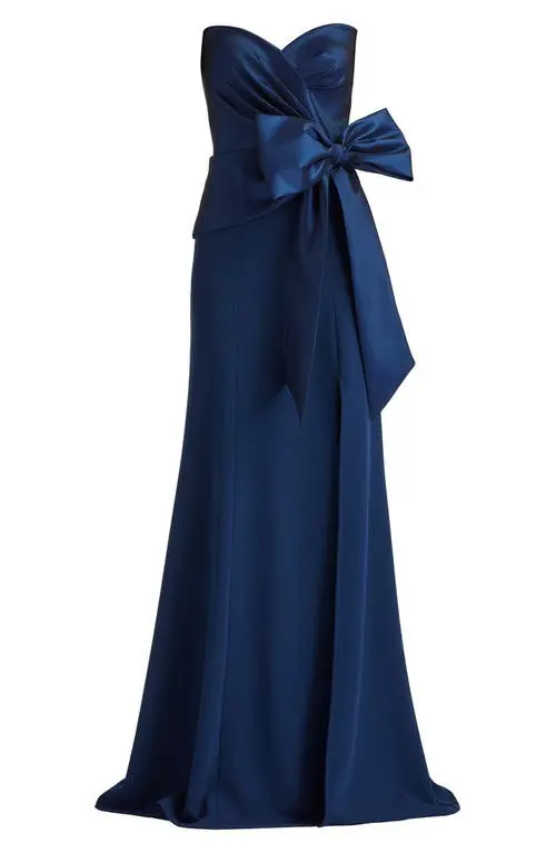 Tadashi Shoji Strapless Stretch Crepe Gown - Navy