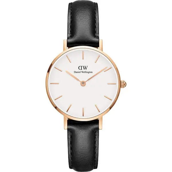 DANIEL WELLINGTON Classic Petite Leather Strap Watch - Black/white/rose Gold