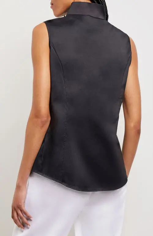 Misook Sleeveless Shirt With Stand Collar - Black