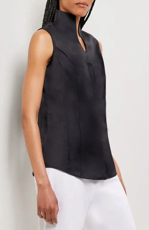 Misook Sleeveless Shirt With Stand Collar - Black