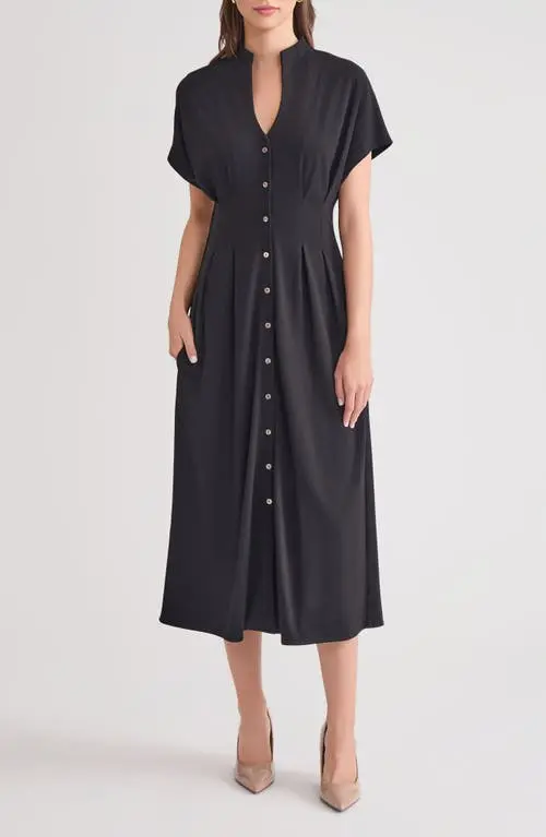 Misook A-line Midi Shirt Dress - Black