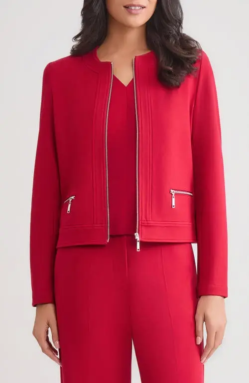 Misook Front Zip Ponte Jacket - Scarlet Red