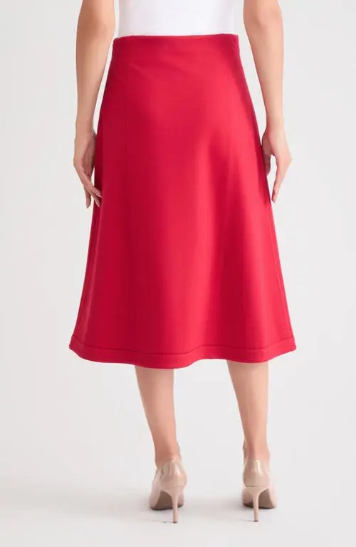 Misook Ponte A-line Midi Skirt With Front Slit - Scarlet Red