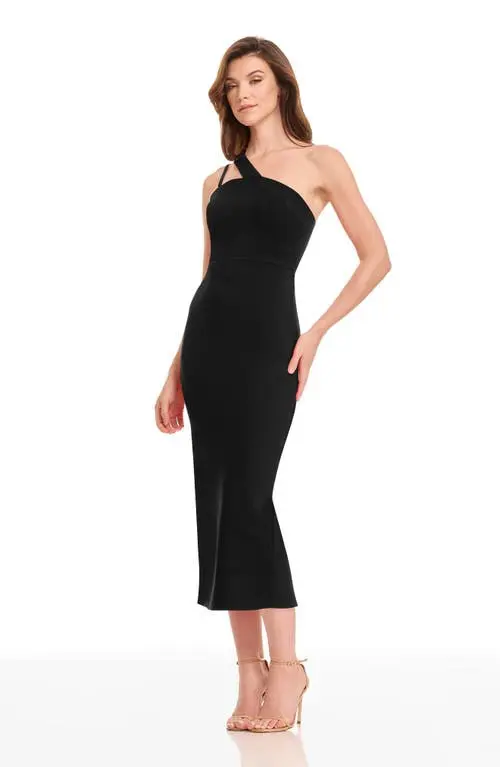 Dress The Population Asymmetric Midi Dress - Black | Editorialist