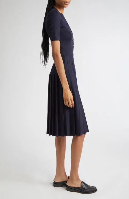 Thom Browne Mixed Stitch Wool & Silk Midi Dress - Navy