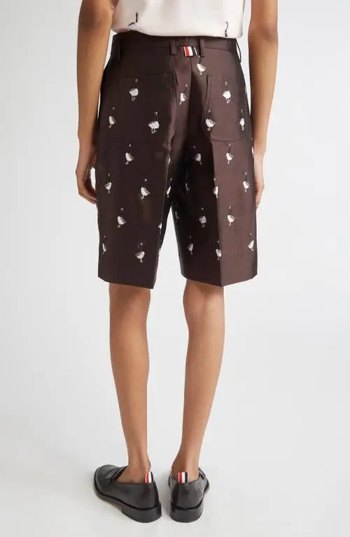 Thom Browne Geese Embroidered Twill Wide Leg Shorts - Brown