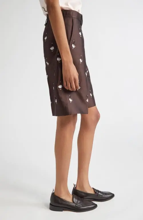Thom Browne Geese Embroidered Twill Wide Leg Shorts - Brown
