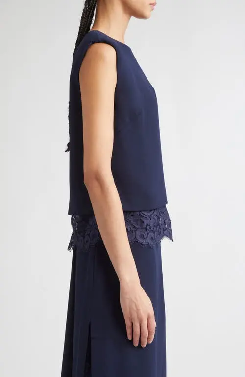 St. John Lace Trim Satin Back Crepe Top