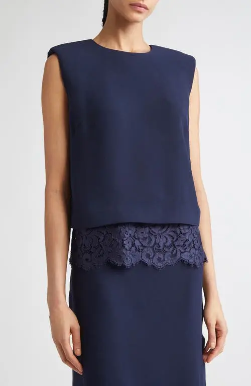 St. John Lace Trim Satin Back Crepe Top