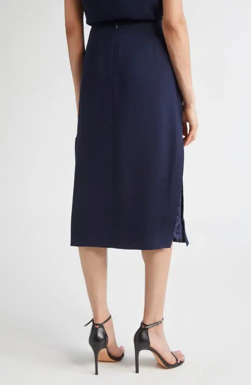 St. John Satin Back Crepe Skirt With Lace Inset