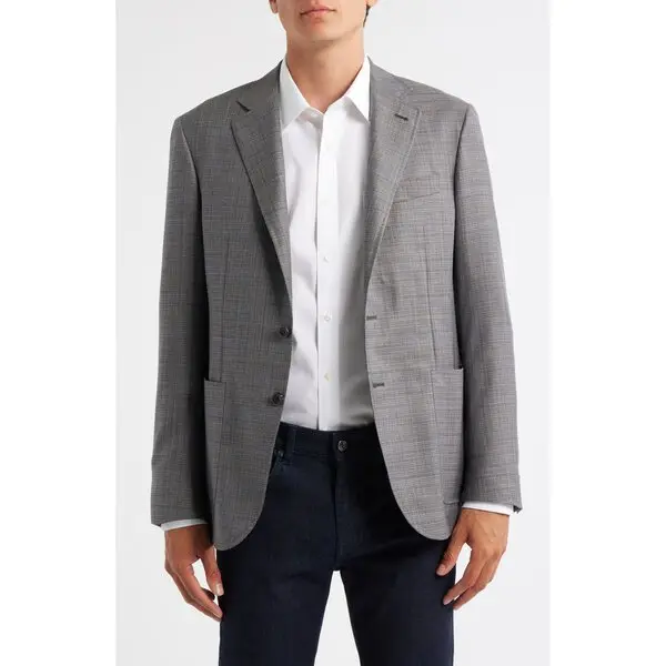 Canali Kei Trim Fit Shadow Plaid Super 130s Wool Sport Coat - Med Beige