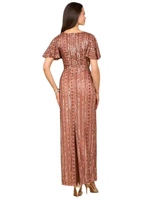 LARA NEW YORK Beaded Gown With Flutter Sleeves - Bronze