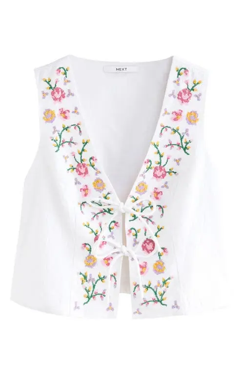 NEXT Floral Embroidered Front Tie Vest