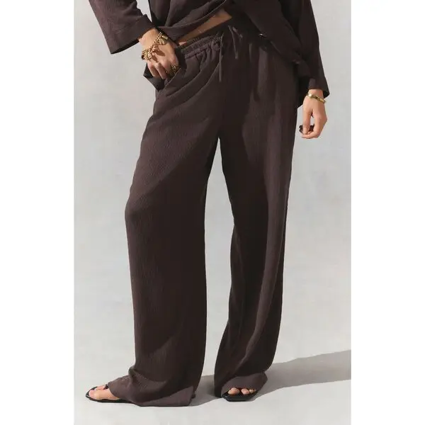 NEXT Crinkle Textured Wide Leg Pants - Brown