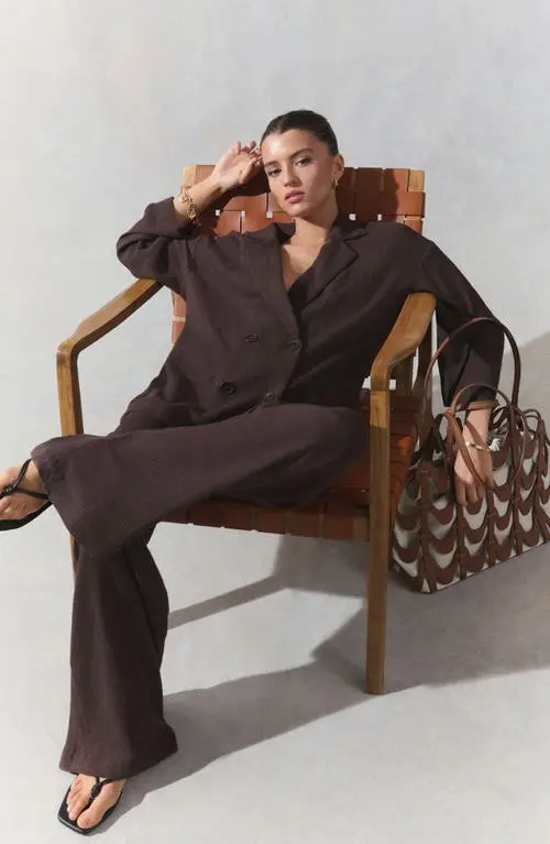 NEXT Crinkle Textured Wide Leg Pants - Brown