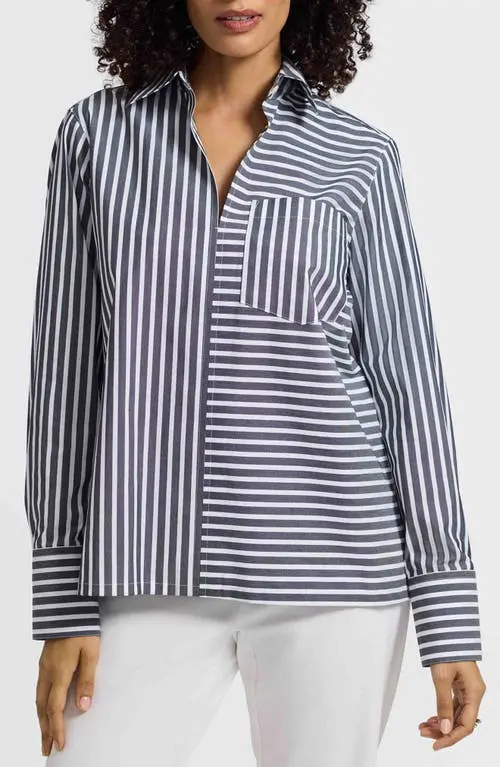 Foxcroft Bella Stripe Popover Top - Black/white