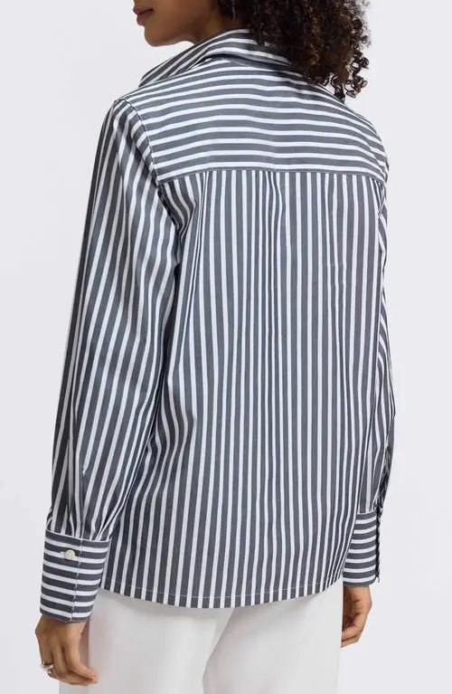 Foxcroft Bella Stripe Popover Top - Black/white