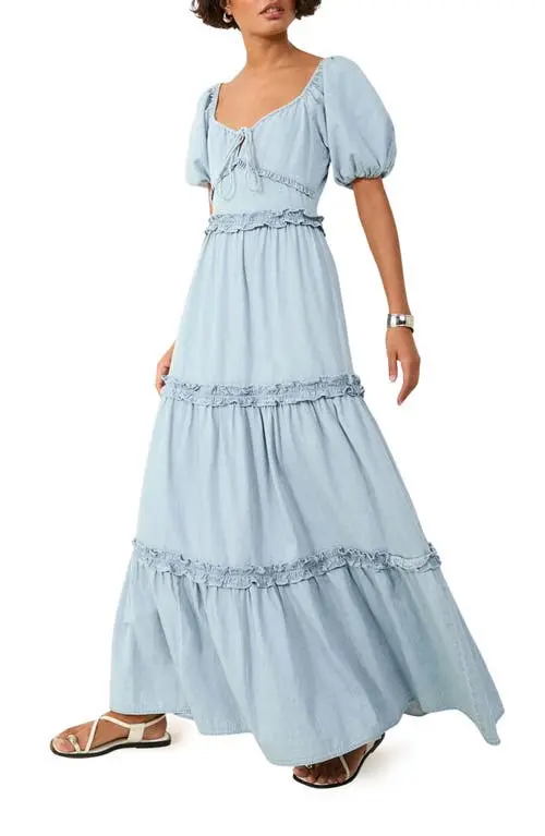 FRIENDS LIKE THESE Tiered Puff Sleeve Chambray Maxi Dress
