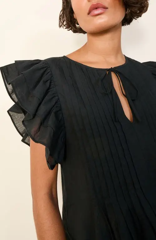 FRIENDS LIKE THESE Pintuck Pleat Flutter Sleeve Cotton Top