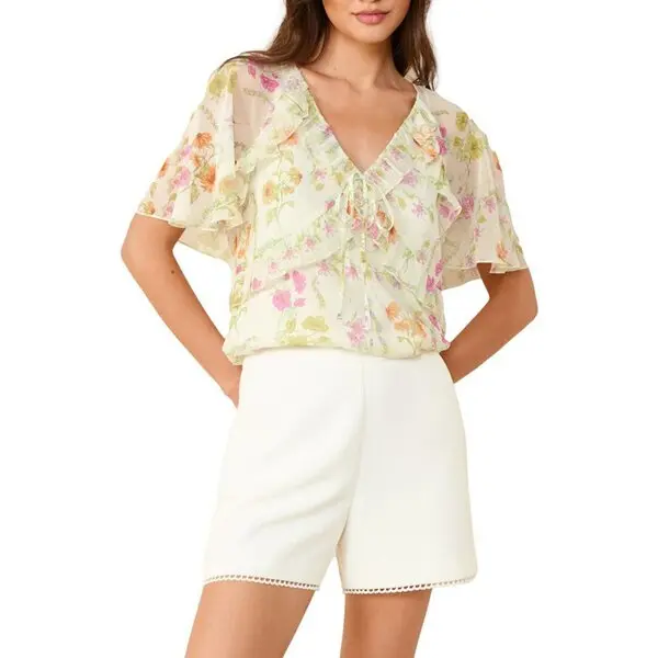 FRIENDS LIKE THESE Floral Ruffle Chiffon Top