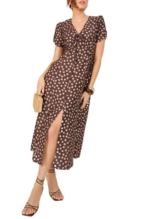 FRIENDS LIKE THESE Polka Dot Fit & Flare Midi Dress - Brown