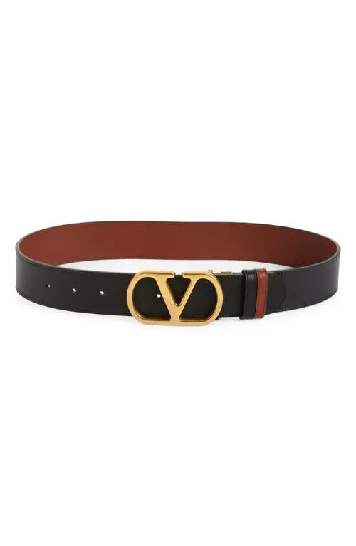 Valentino Garavani Vlogo Signature Reversible Leather Belt - Black/camel