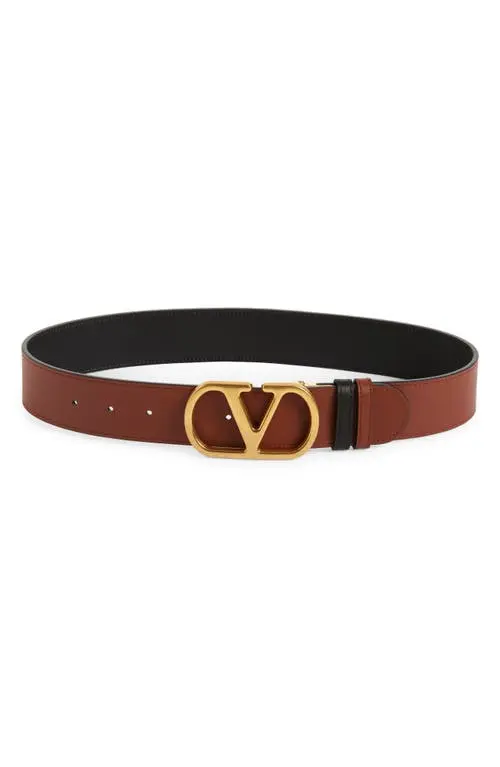 Valentino Garavani Vlogo Signature Reversible Leather Belt - Black/camel