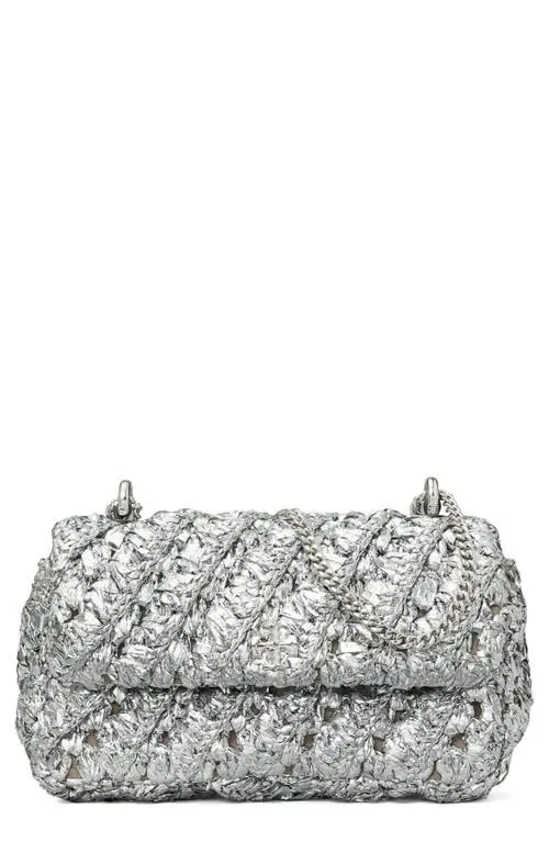 Tory Burch Kira Woven Metallic Leather Crossbody Bag - Silver