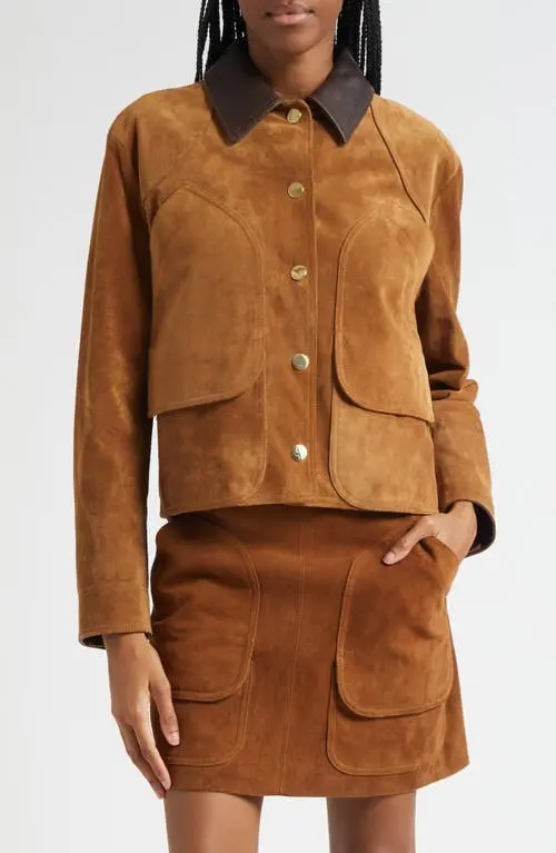 Veronica Beard Walters Crop Suede Barn Jacket - Whisky