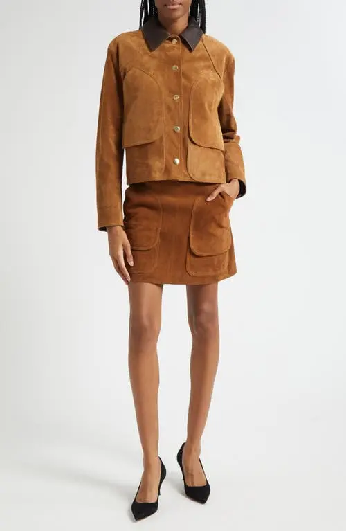 Veronica Beard Walters Crop Suede Barn Jacket - Whisky