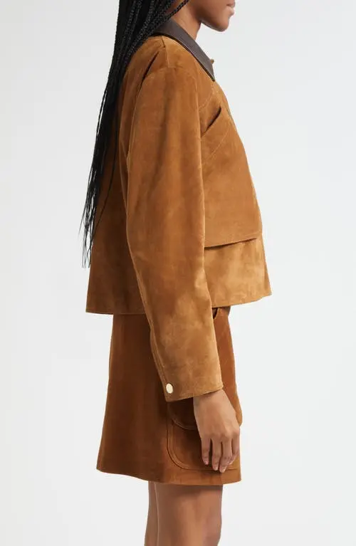 Veronica Beard Walters Crop Suede Barn Jacket - Whisky