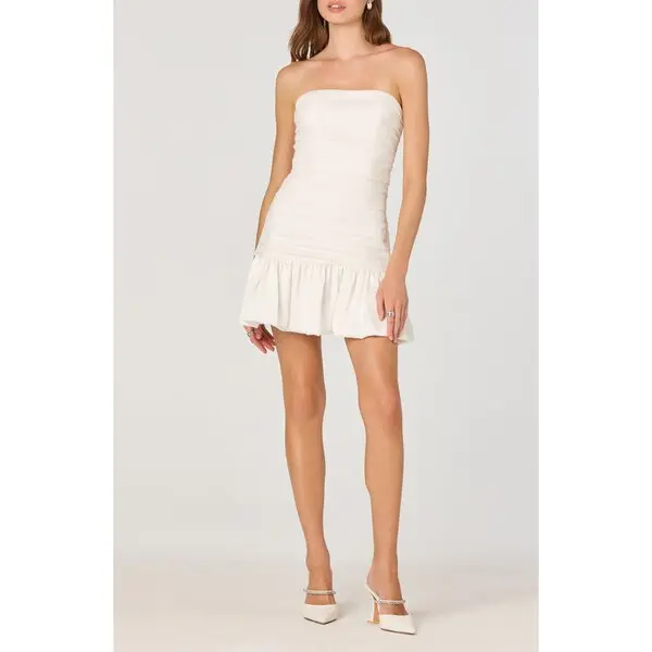 Astr The Label Bubble Hem Strapless Mini Dress - White