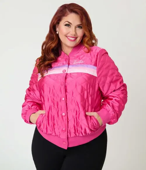 Unique Vintage Quilted Varsity Jacket - Pink Stripe Embroidered