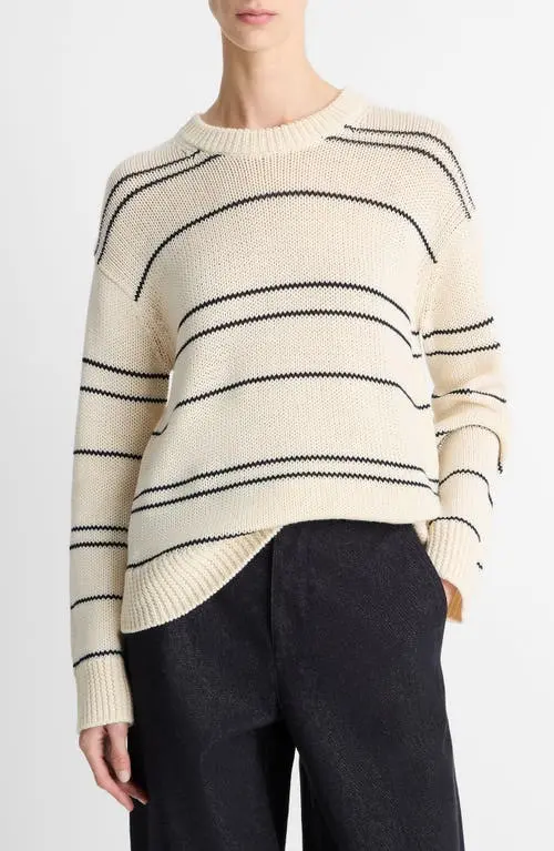 Vince Variegated Stripe Wool Blend Sweater - Oat Shell/navy