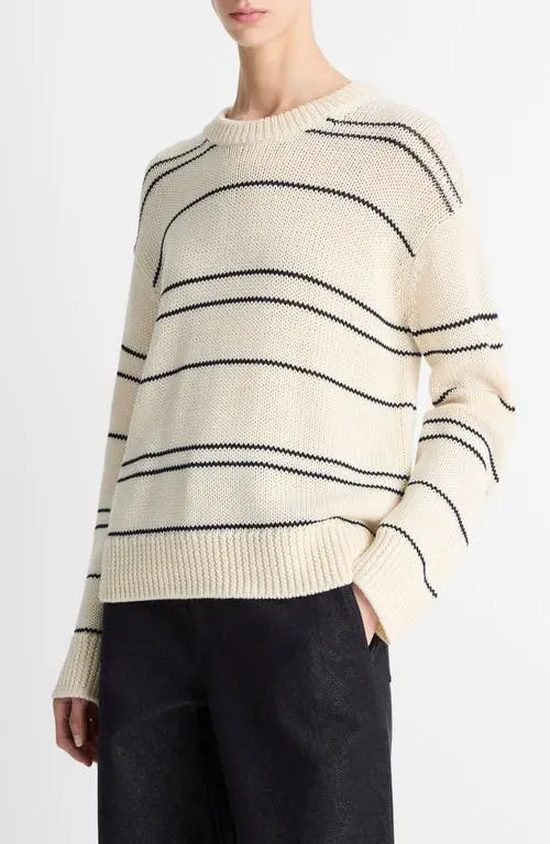 Vince Variegated Stripe Wool Blend Sweater - Oat Shell/navy