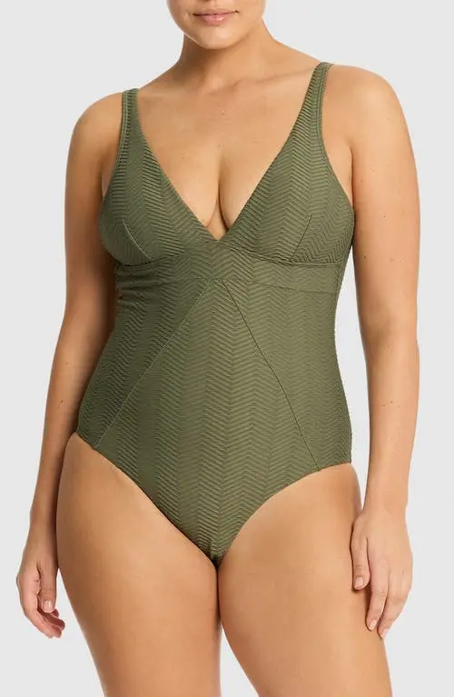 SEA LEVEL Caracus Textured One-piece Swimsuit - Khaki