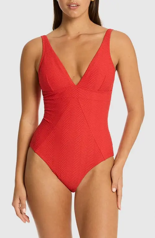 SEA LEVEL Caracus Textured One-piece Swimsuit - Spice Red