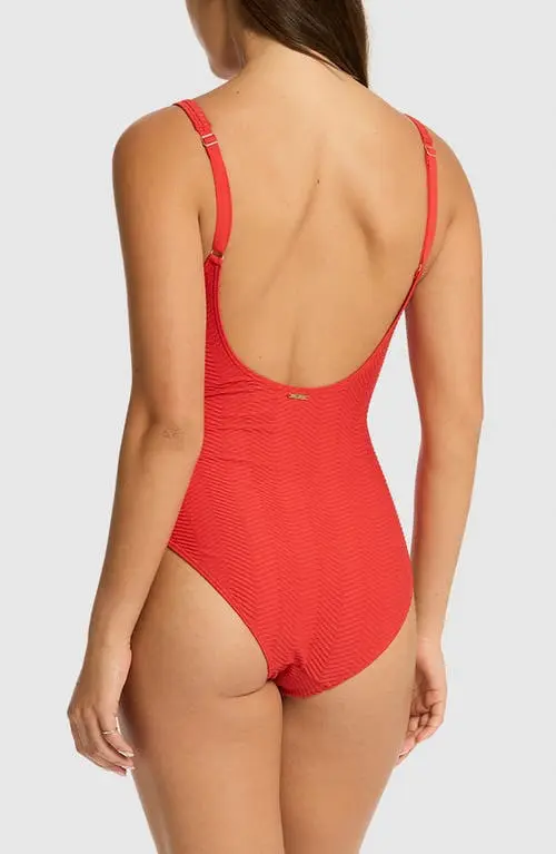 SEA LEVEL Caracus Textured One-piece Swimsuit - Spice Red